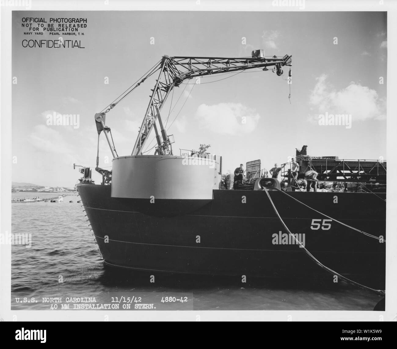 USS North Carolina, 40 mm installation on stern.; The stern 40mm gun ...