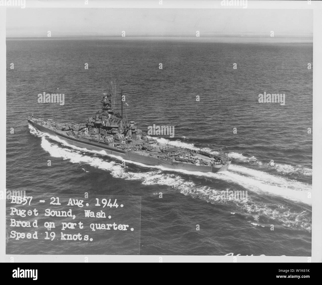 BB57 - 21 Aug. 1944. Puget Sound, Wash. Broad on port quarter. Speed 19 ...