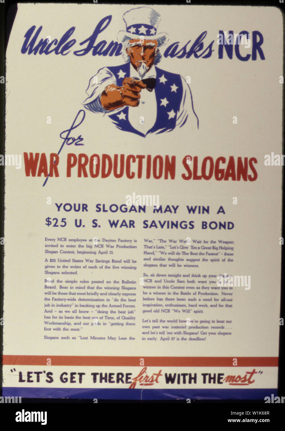 Uncle Sam asks NCR for War Production Slogans Stock Photo - Alamy