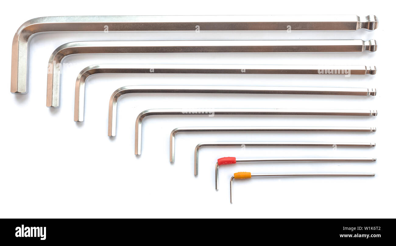 hexagon kit tool or allen wrench set on white background Stock Photo ...