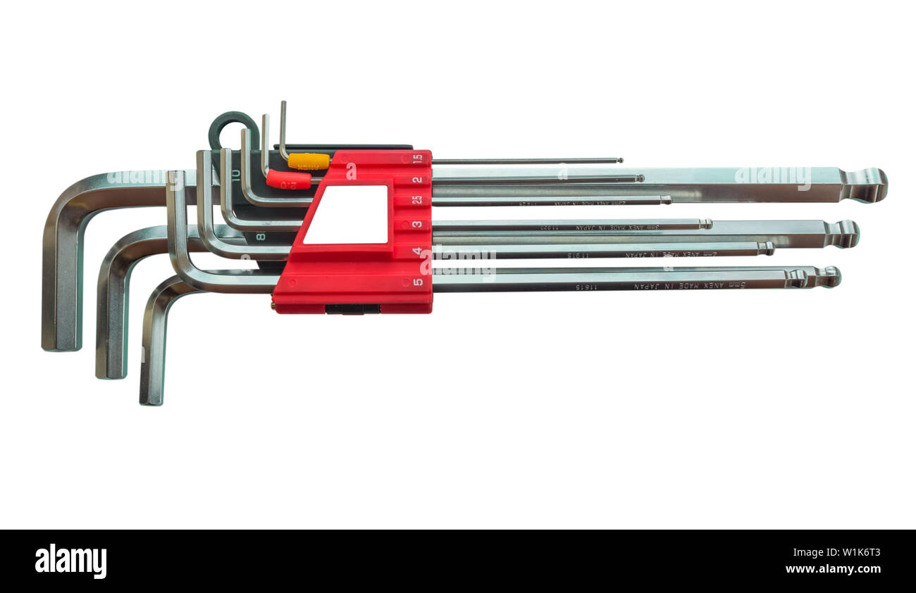 hexagon kit tool or allen wrench set on white background Stock Photo ...