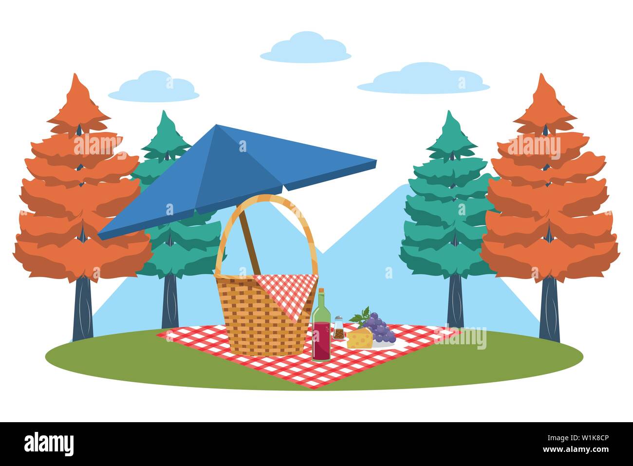 Picnic in forest design, Food summer outdoor leisure healthy spring ...