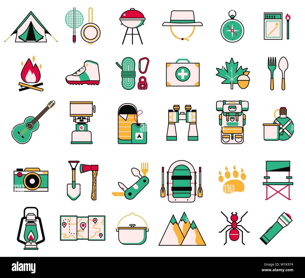 Camping gear line icons Cut Out Stock Images & Pictures - Alamy