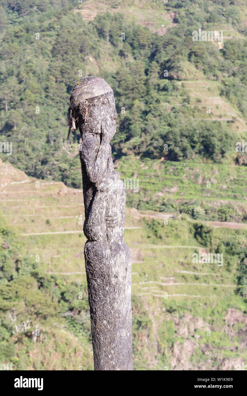Bulol or Ifugao rice god statue, Banaue rice fields, Banaue ...