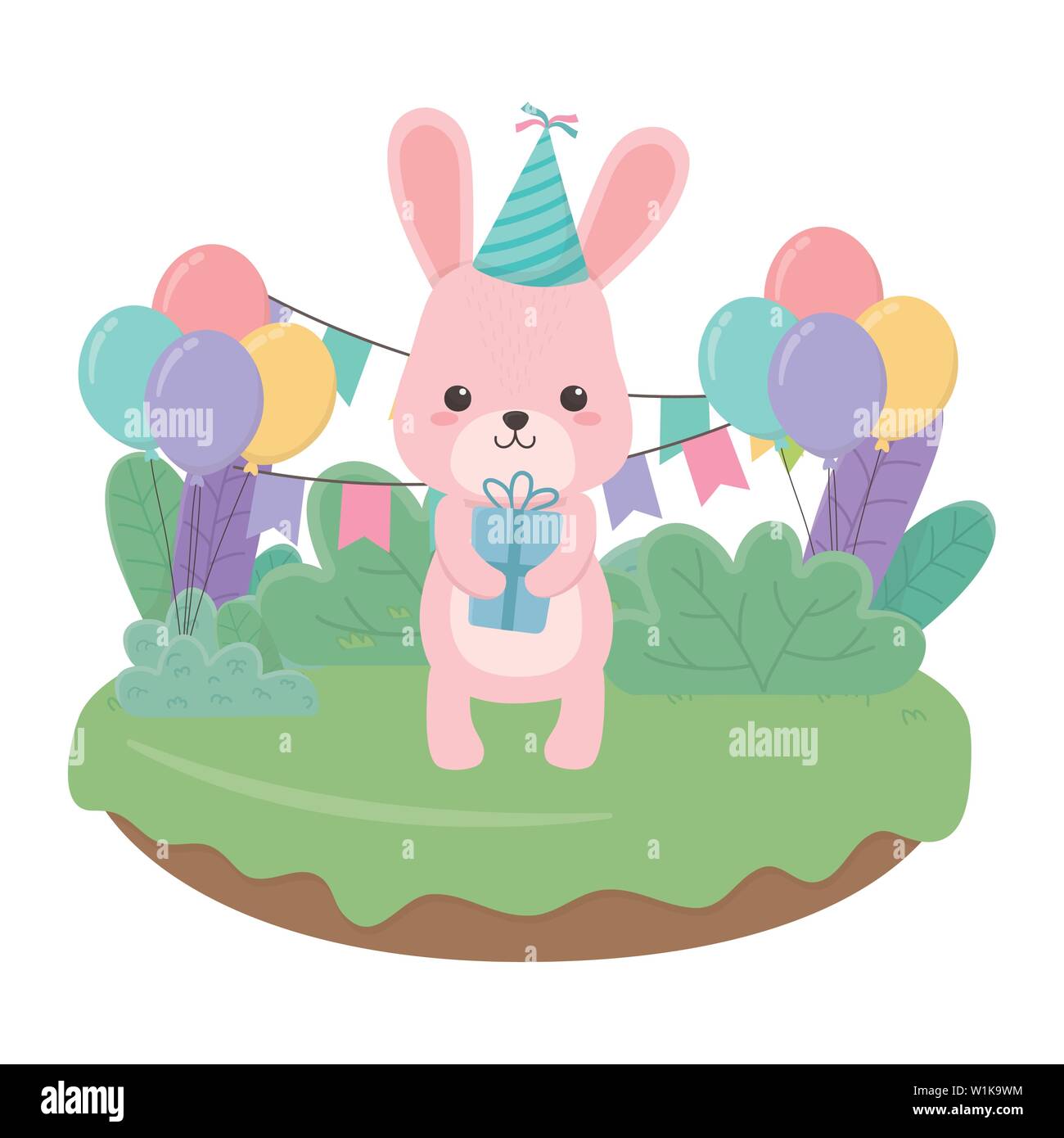 Rabbit cartoon design, Animal happy birthday celebration decoration and ...