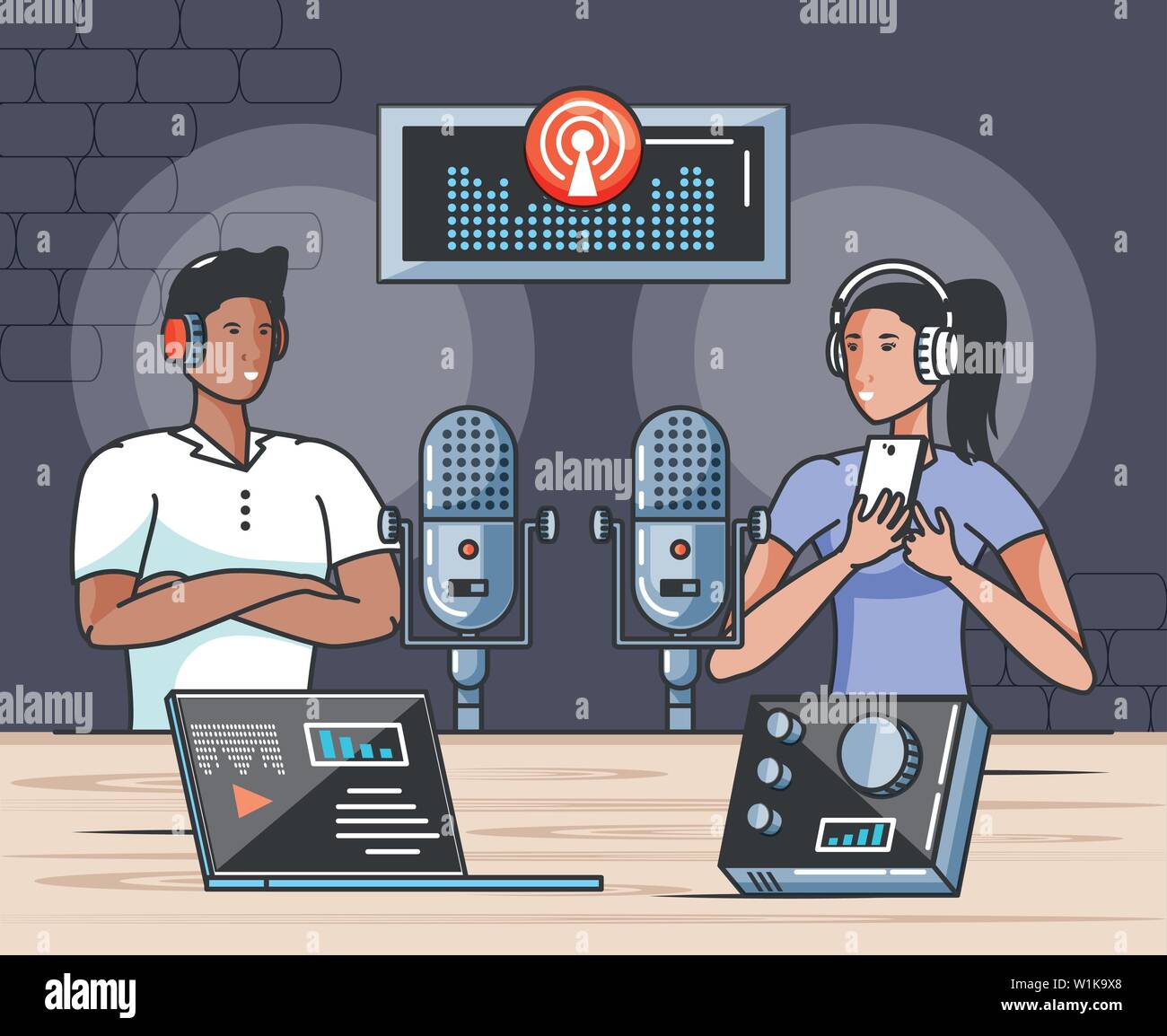 singer couple in digital audio studio vector illustration design Stock ...