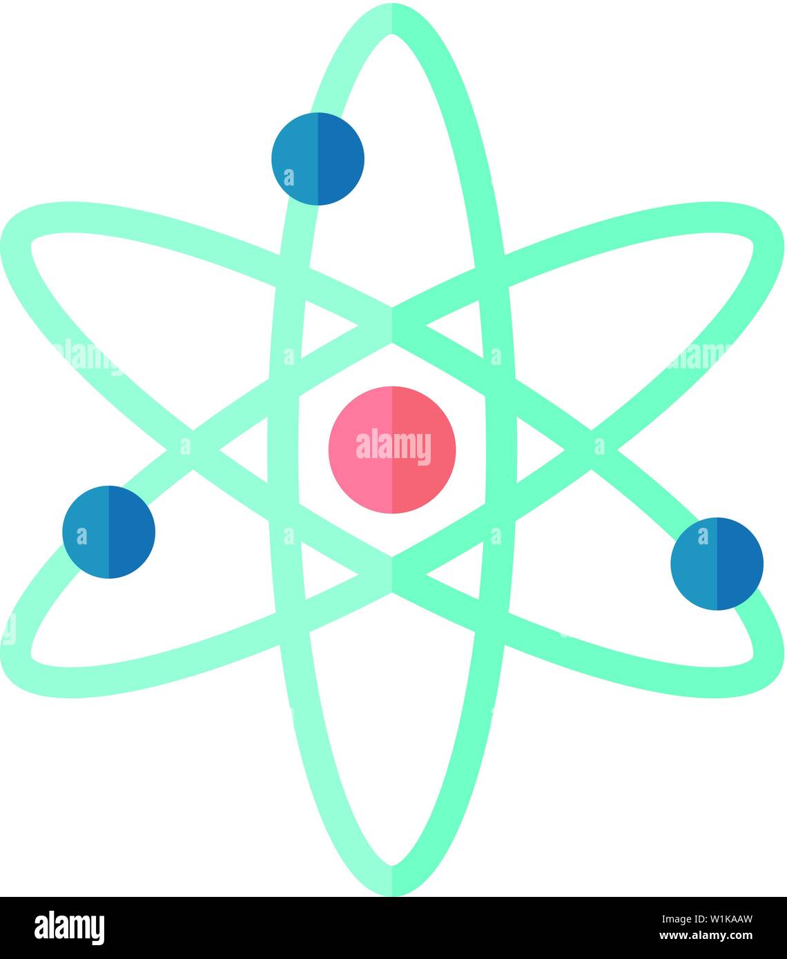 Atom structure icon in flat color style. Science technology school ...