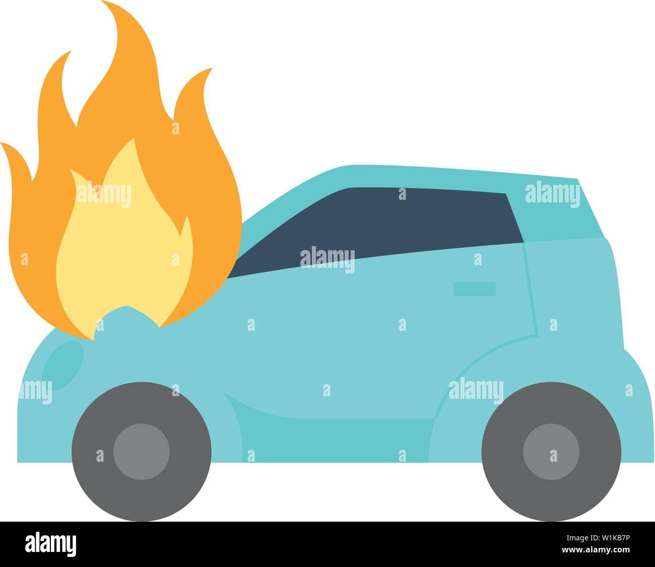 Car on fire icon in flat color style. Automotive transportation ...