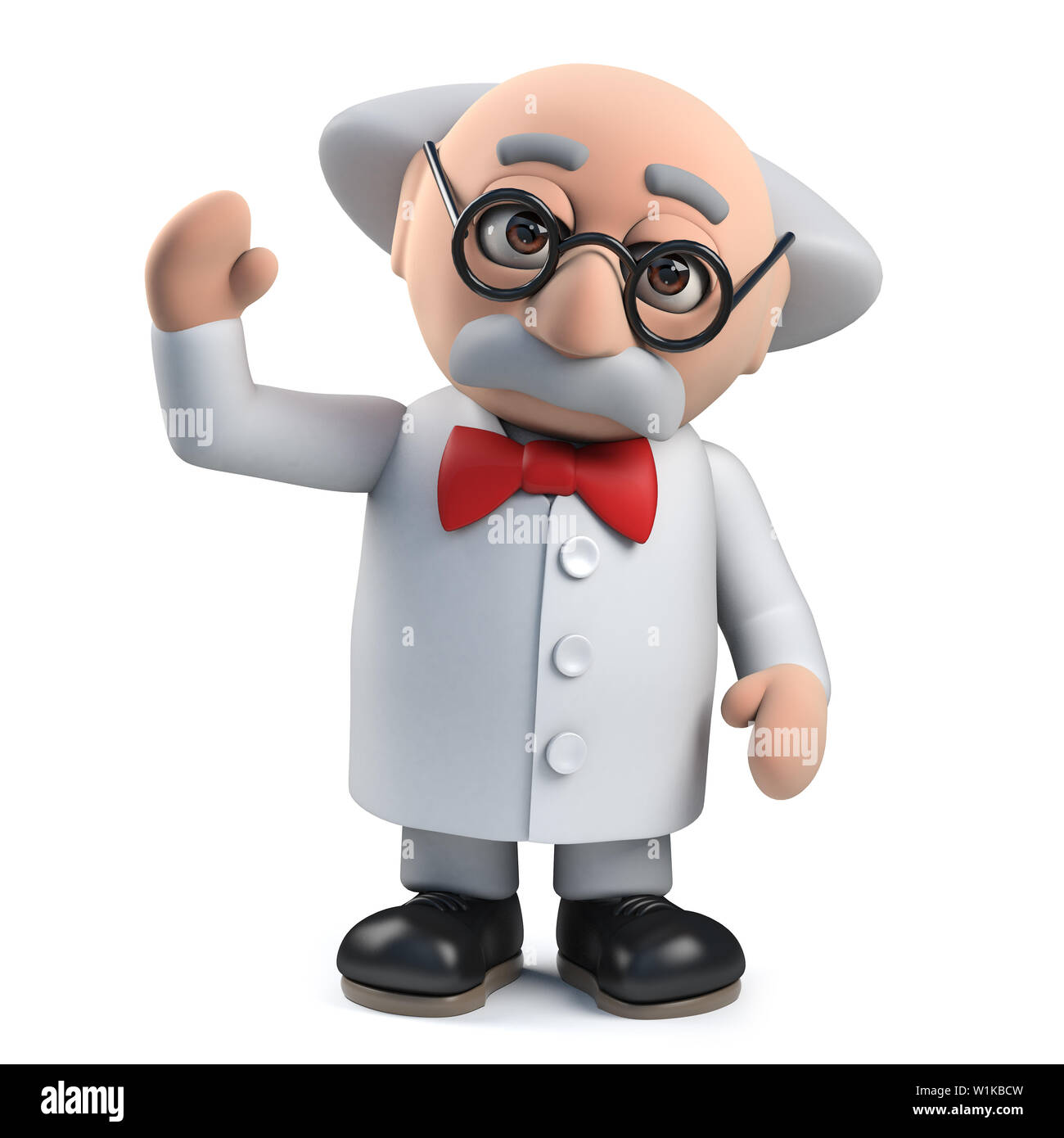 Render of a 3d Mad scientist professor character waves a cheerful ...