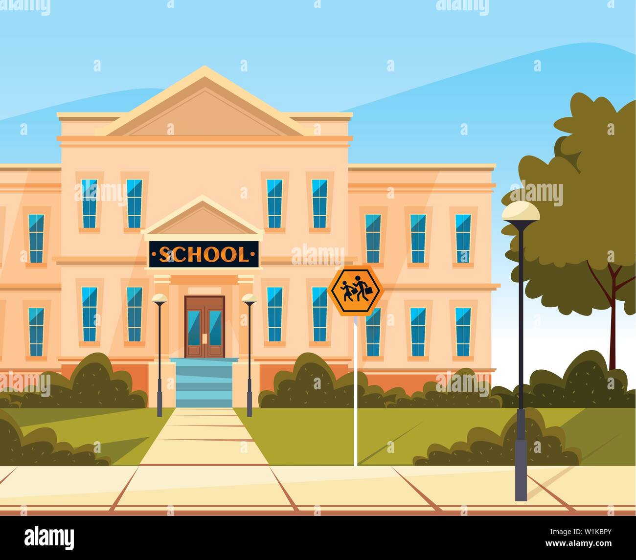 facade of school building with signage vector illustration design Stock ...