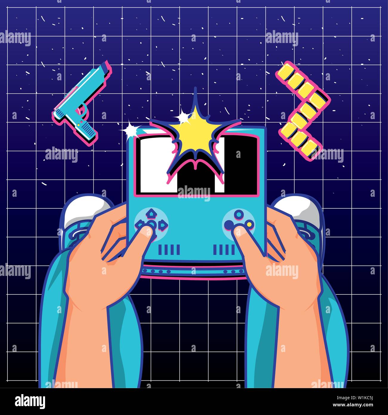 gamer hands playing with handle console vector illustration design ...