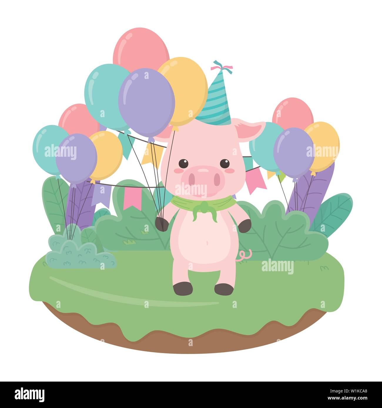 Pig cartoon design, Animal happy birthday celebration decoration and ...