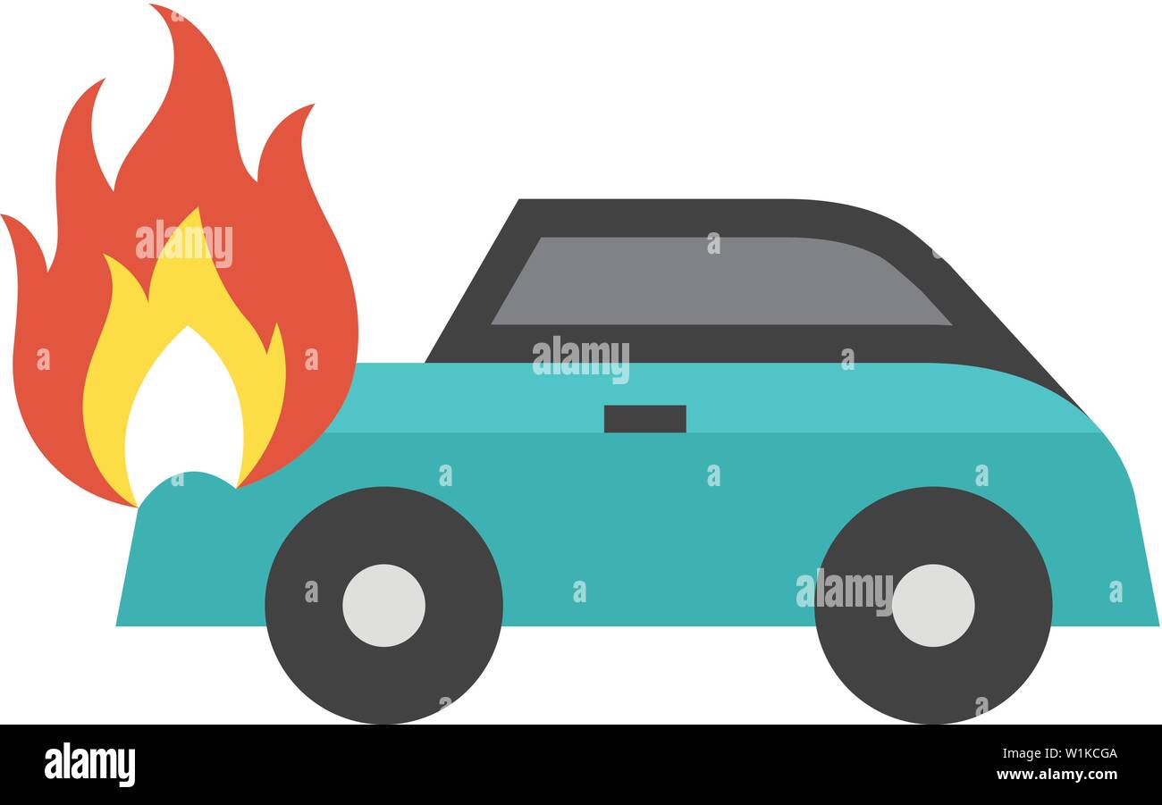 Car on fire icon in flat color style. Automotive transportation ...