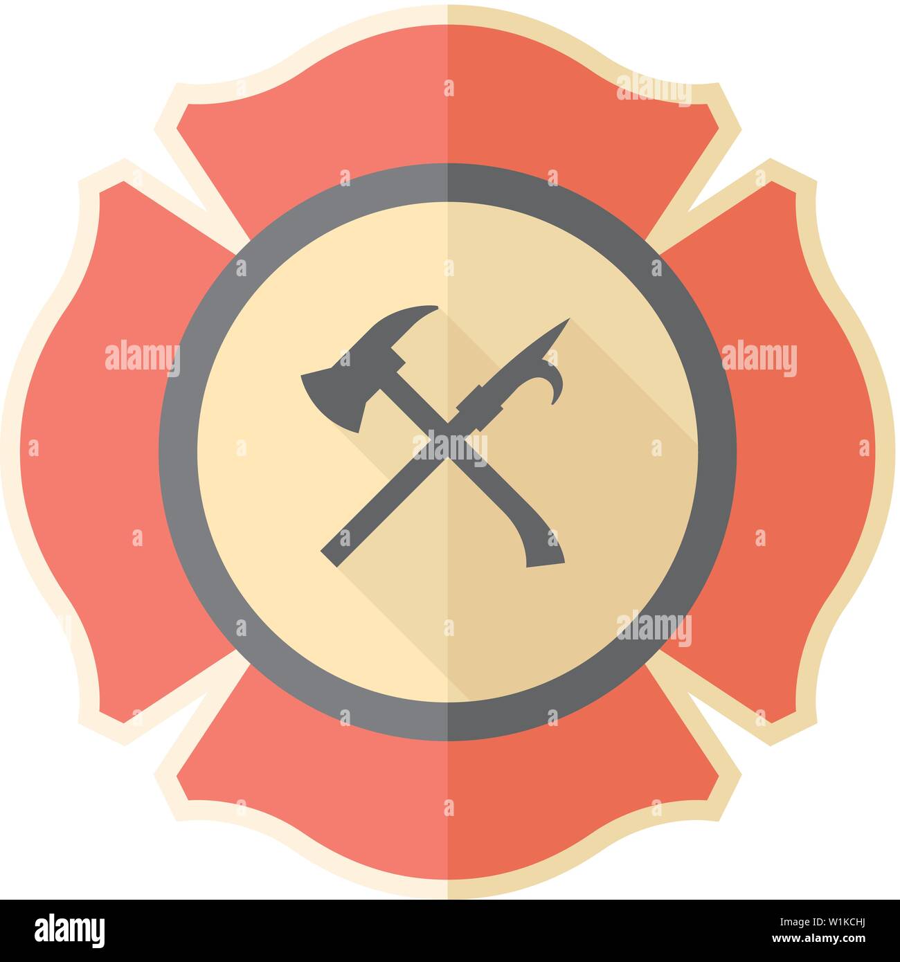 Firefighter emblem icon in flat color style. Service fireman coat of ...