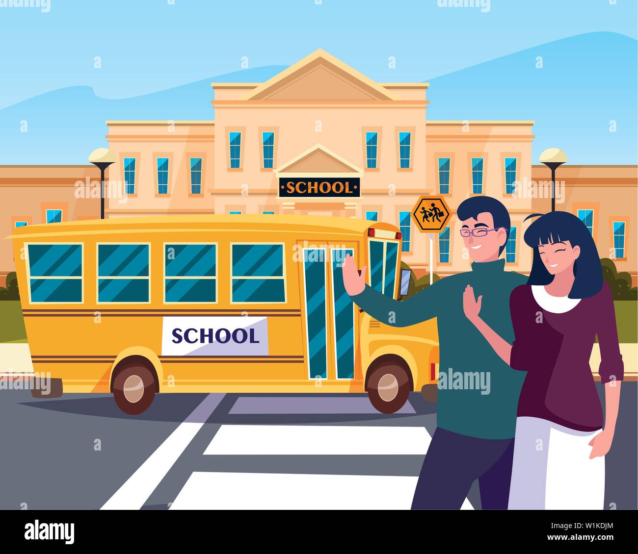 Mother car goodbye Stock Vector Images - Alamy