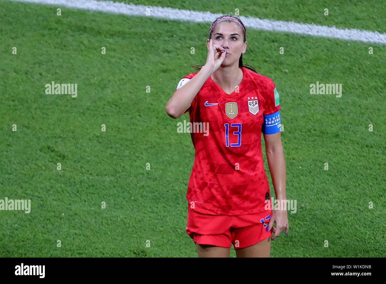 USA's Alex Morgan celebrates scoring her side's second goal of the game ...
