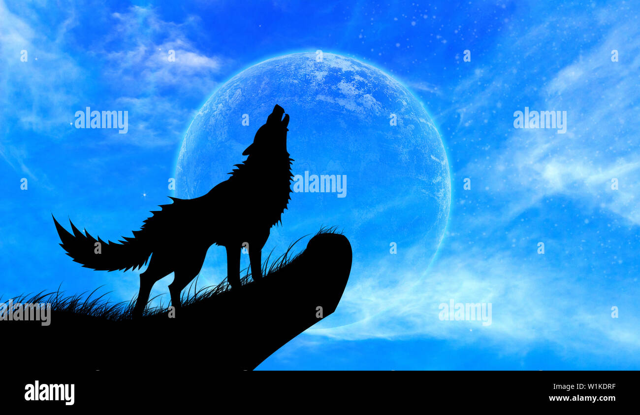 Wolves howl Full Moon Stock Photo - Alamy