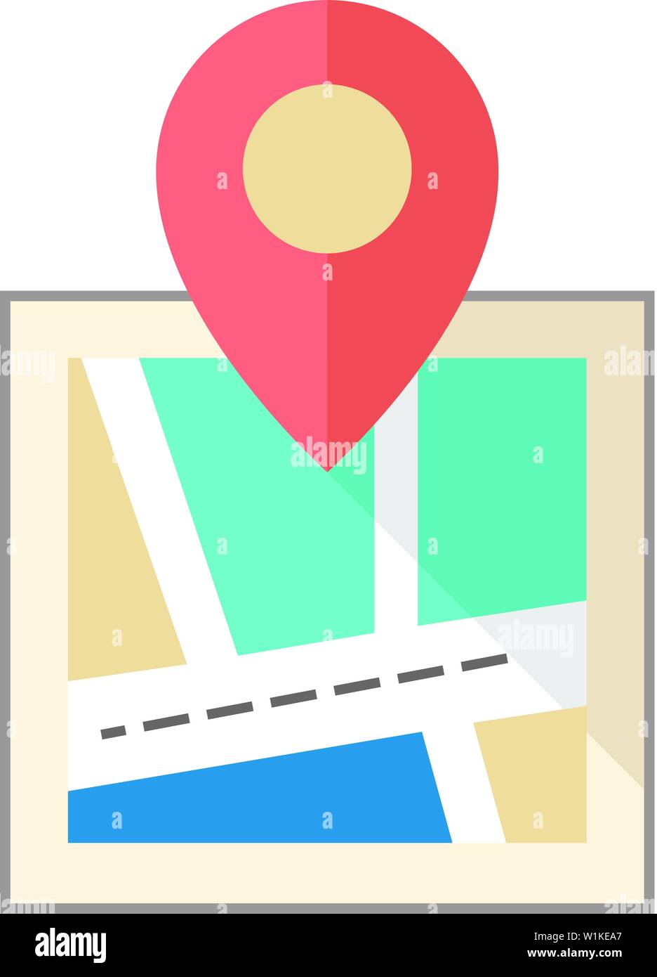 Road map icon with pin location in flat color style Stock Vector Image ...