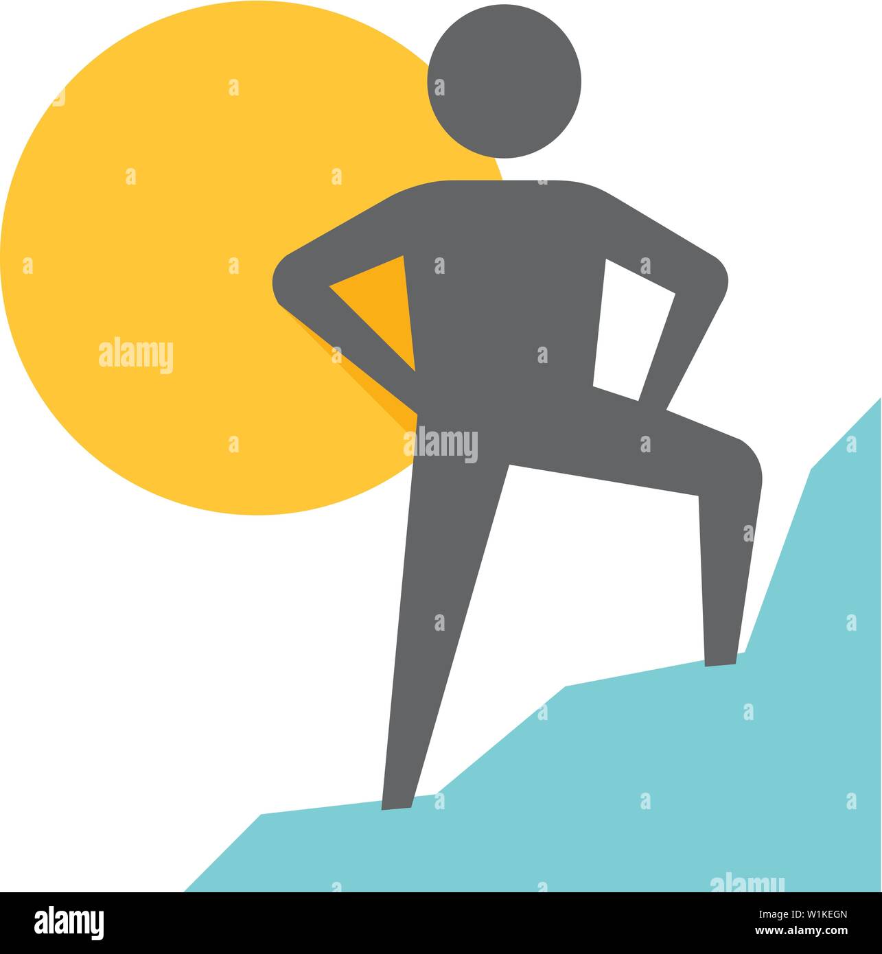 Rock climbing icon in flat color style. Sport adventure mountain sunset ...