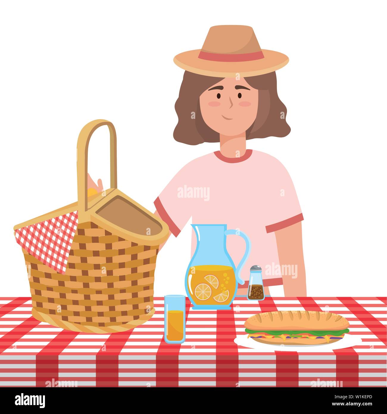 Woman cartoon having picnic design, Food summer outdoor leisure healthy ...