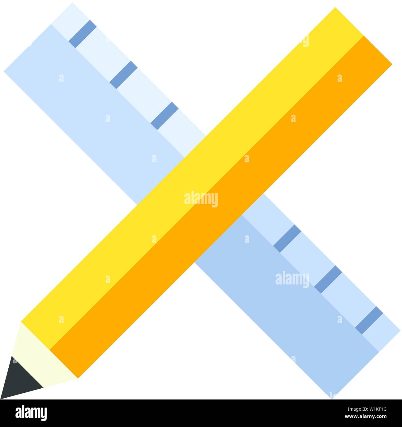 Pencil and ruler icon in flat color style. Education equipment measure ...