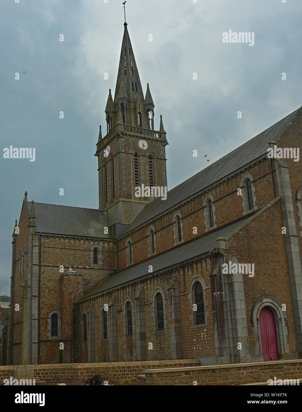 Big old stone Catholic cathedral in Sourdeval Normandy France Stock ...