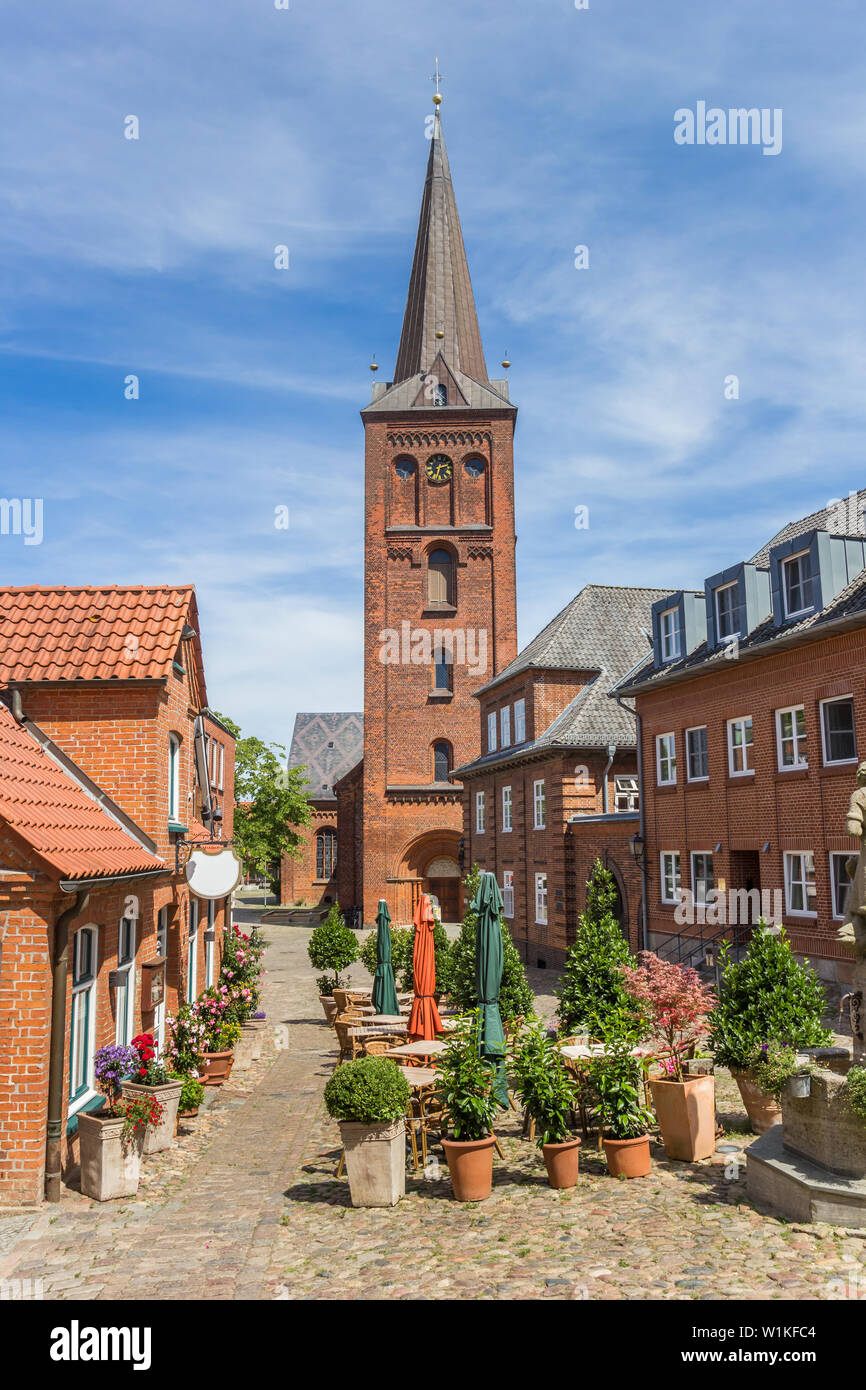 Market square and church tower in Plon, Germany Stock Photo - Alamy