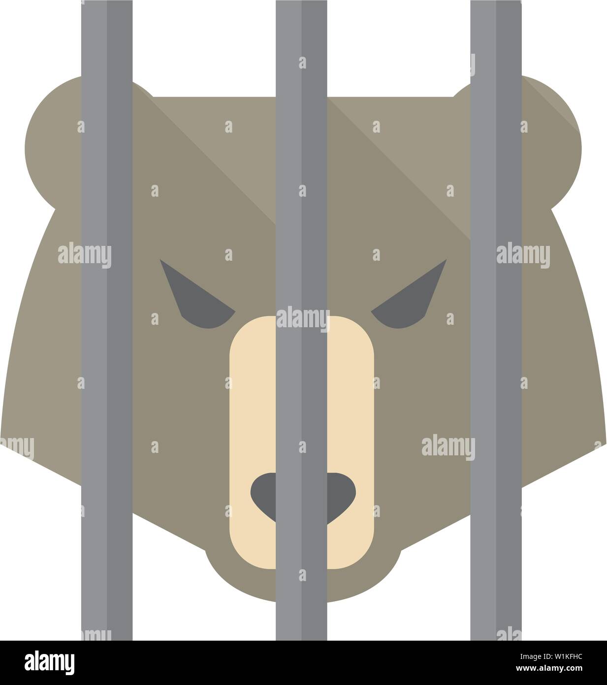 Caged animal icon in flat color style. Bear carnivore mammal zoo jungle ...