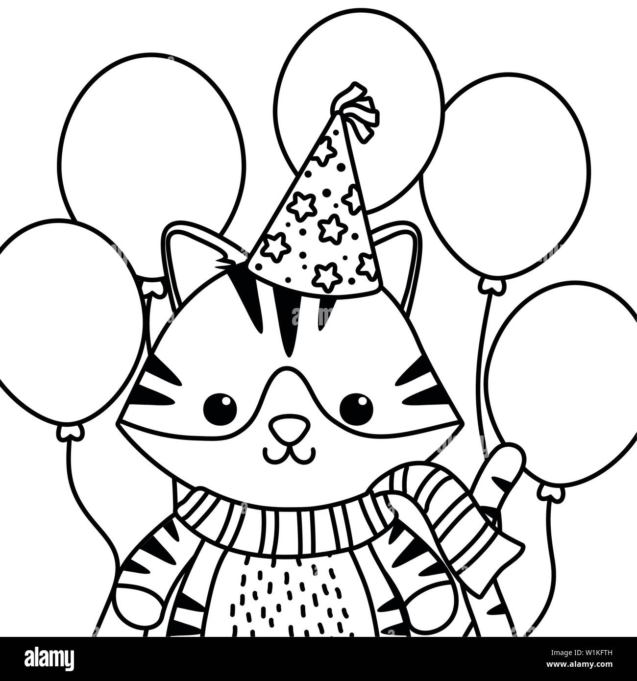 Cat cartoon design, Animal happy birthday celebration decoration and ...