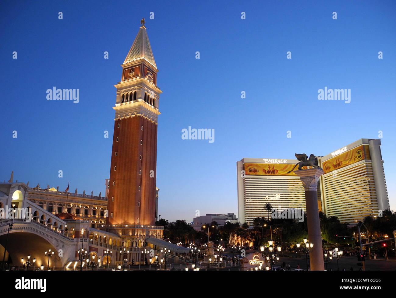 The clocktower at The Venetian stands out against the dusk sky on The ...