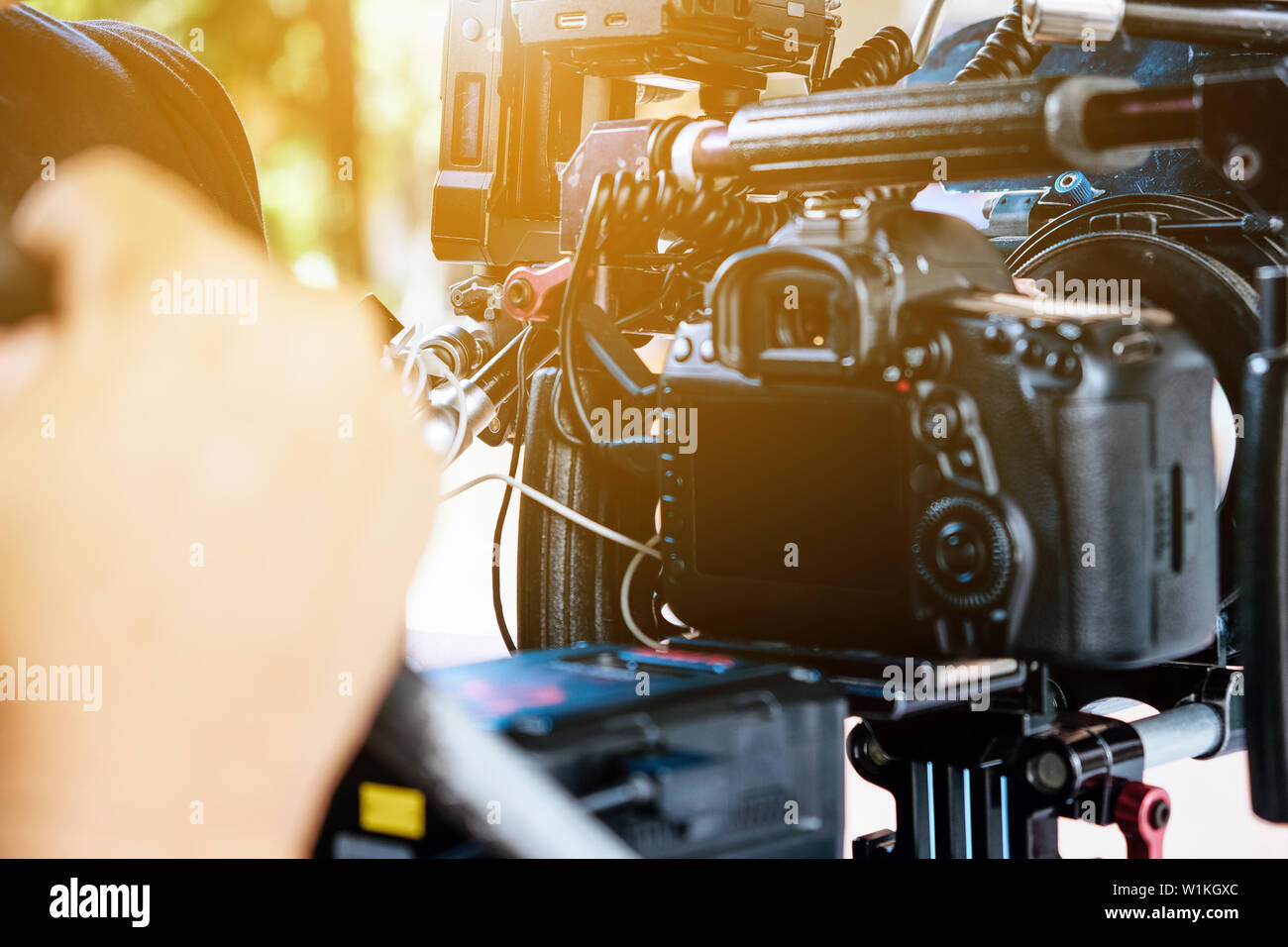 Filming with professional camera background Stock Photo - Alamy