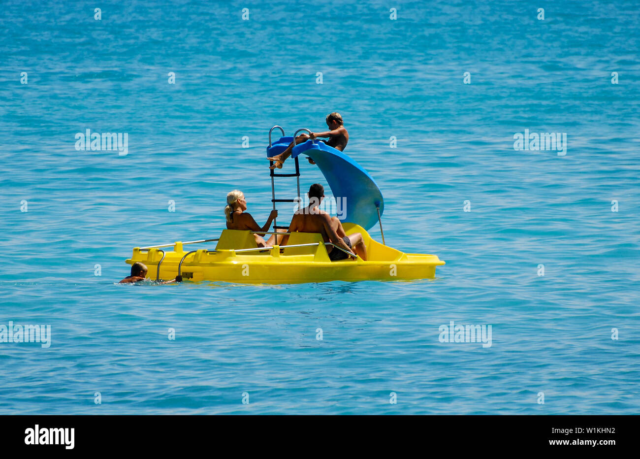 Albir, Spain - September 11 2011: A pedalo with built on slide in the ...