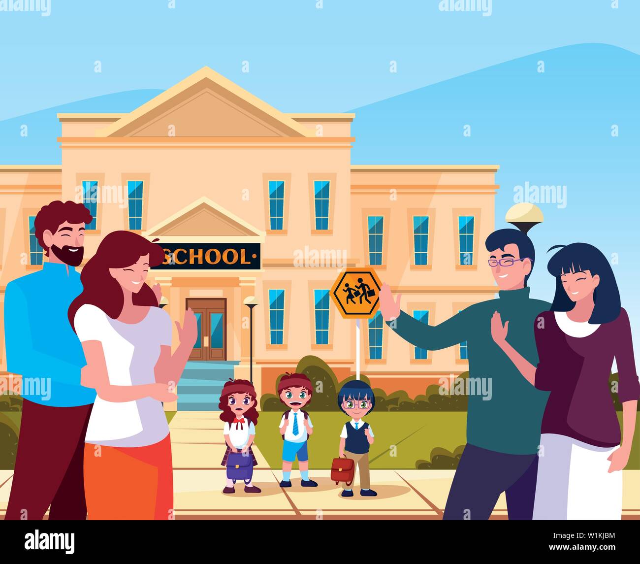 Parents daughter goodbye Stock Vector Images - Alamy