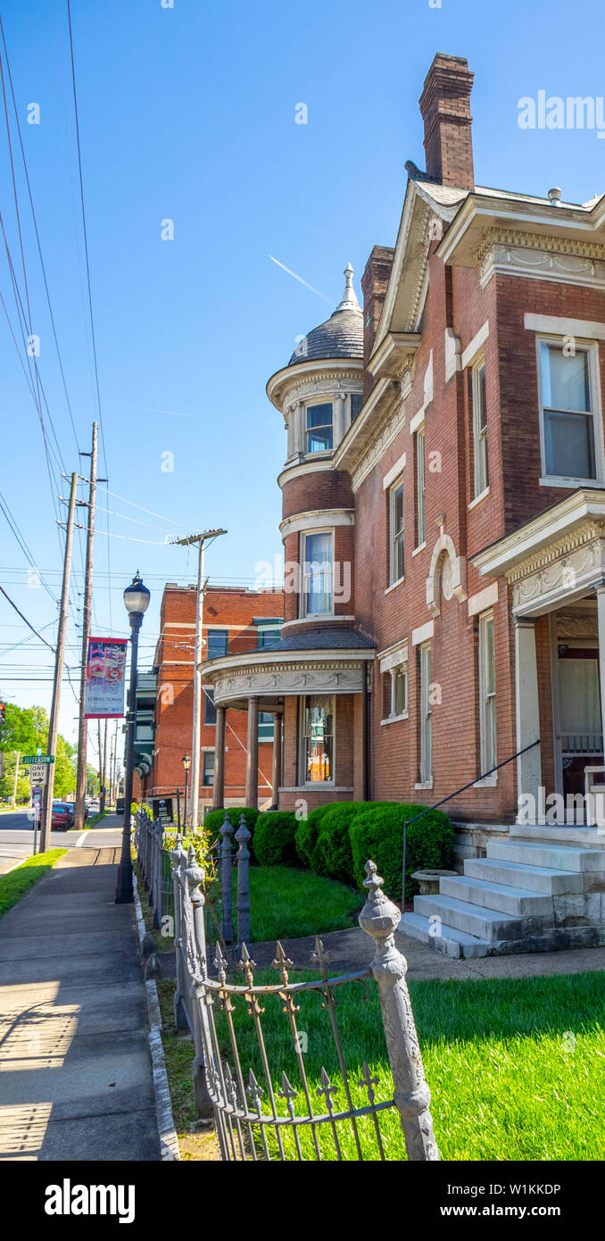 Curved veranda and bay window on a stately house in Paducah Kentucky ...