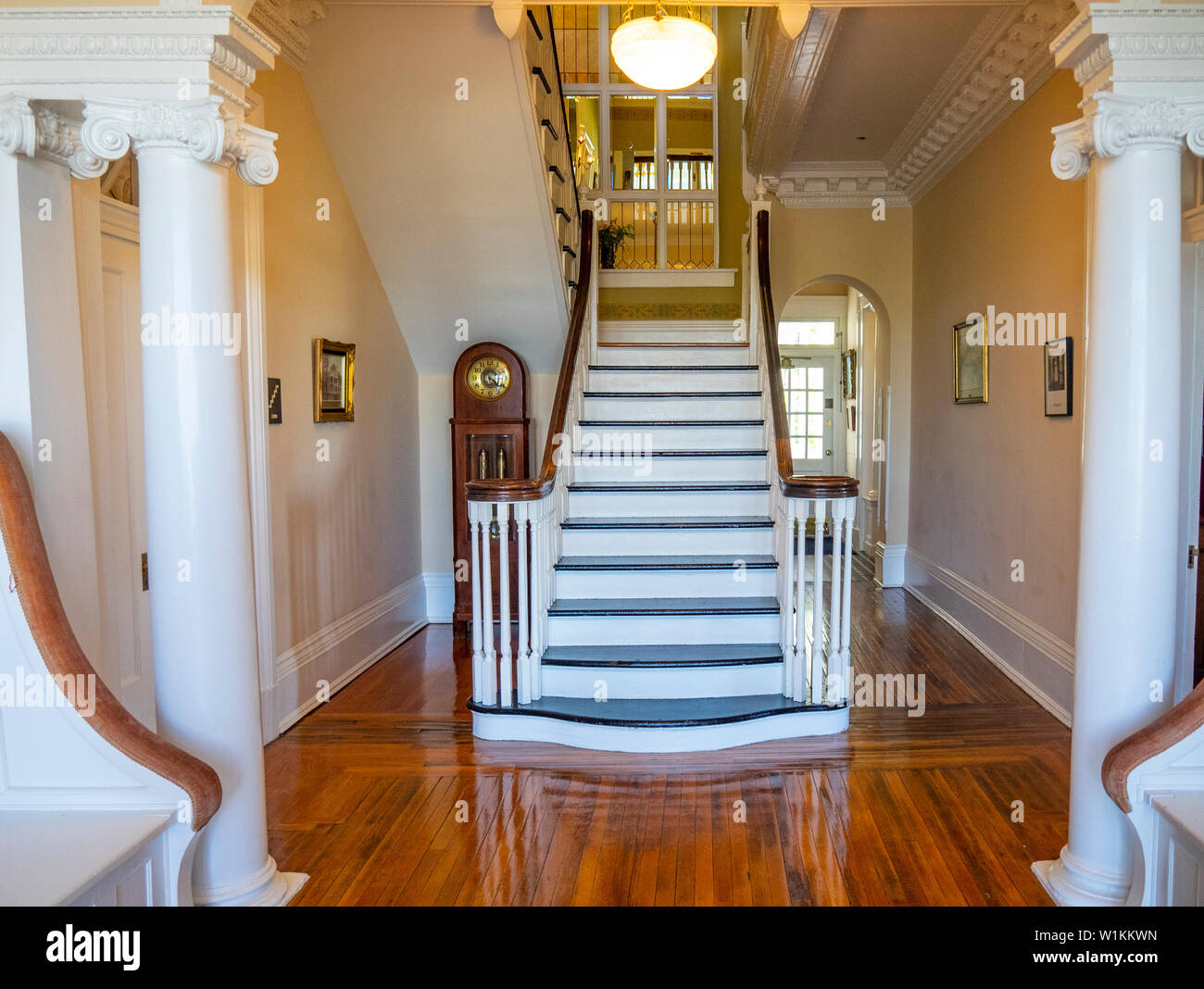 Ornate wooden staircase in historic Anderson-Smith House now the ...