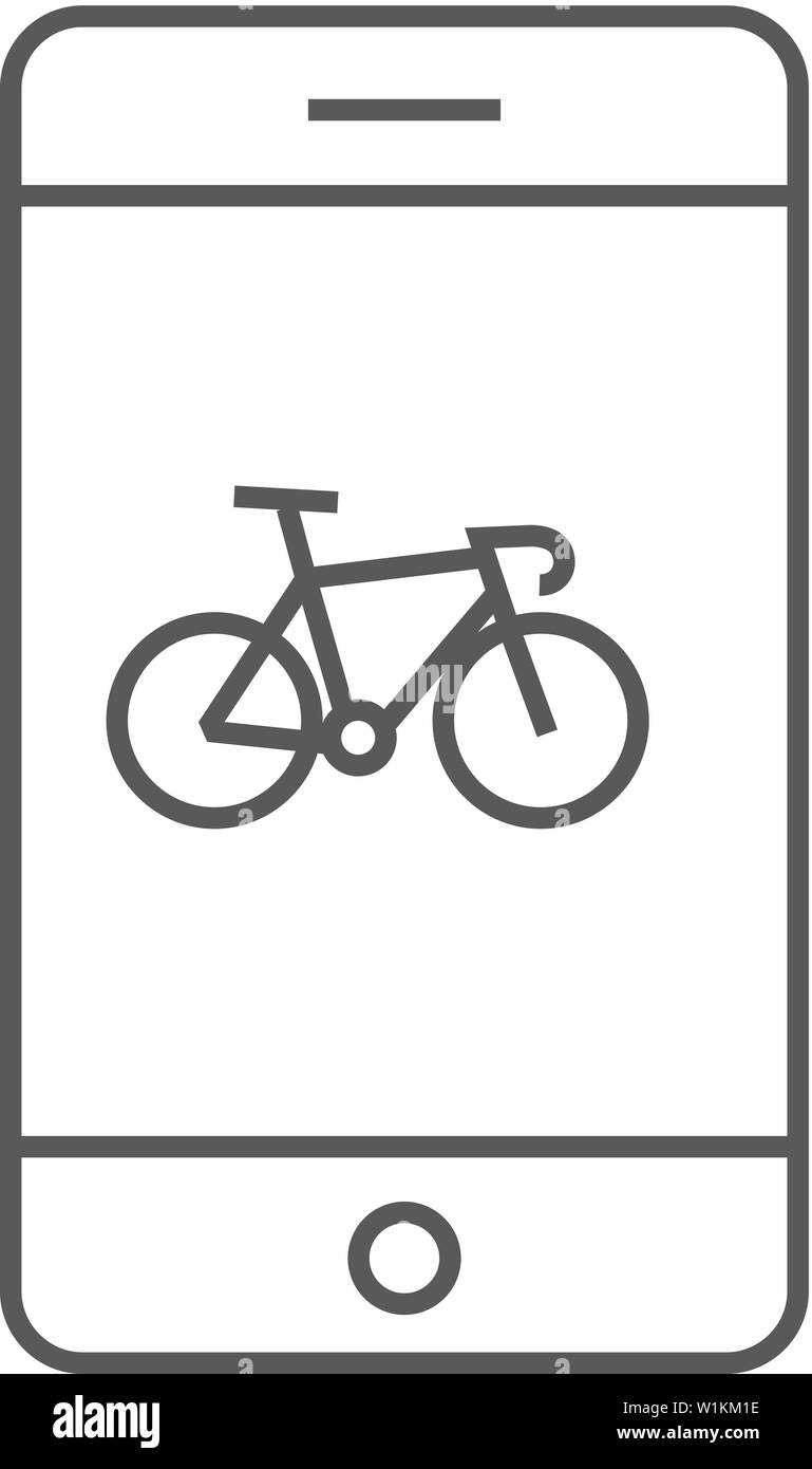Cycling apps icon in thin outline style. Sport smartphone application ...