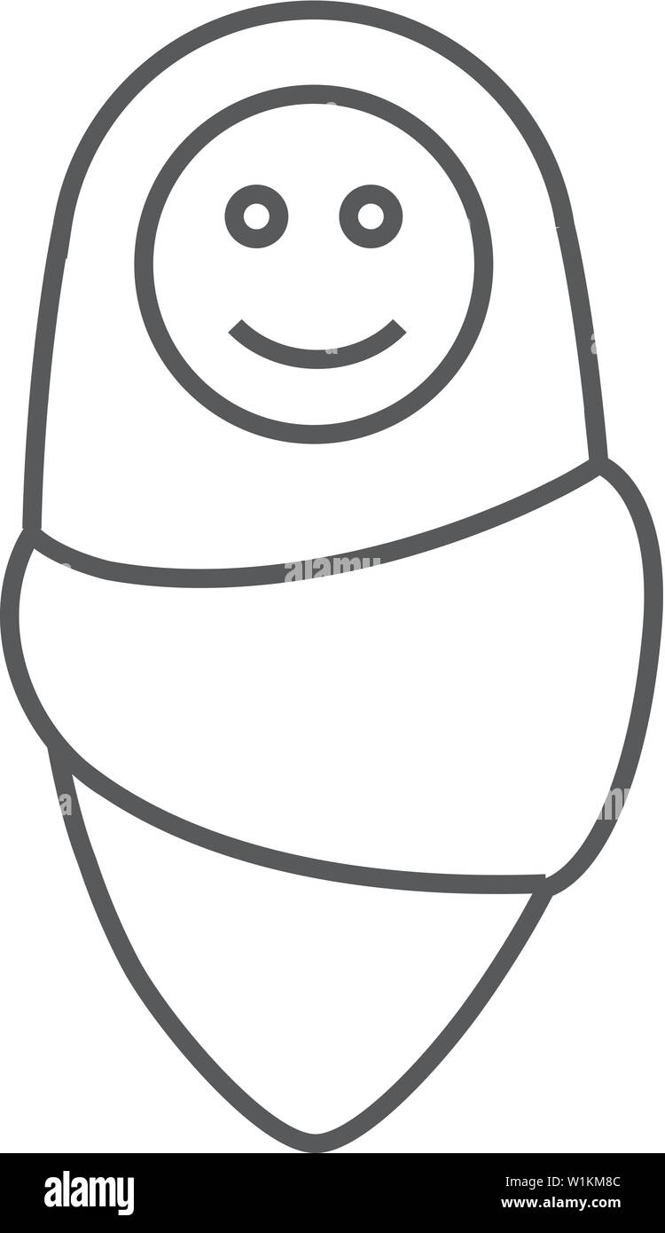 Newborn baby icon in thin outline style. Toddler smile happy adorable ...