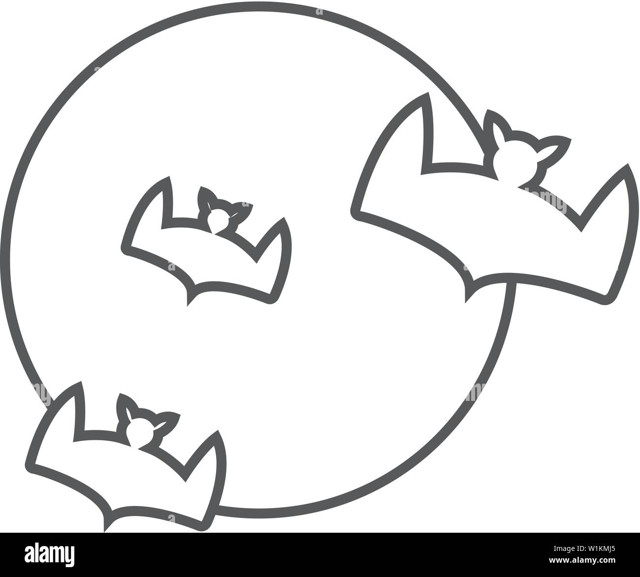 Bats and moon icon in thin outline style. Animal season Halloween ...