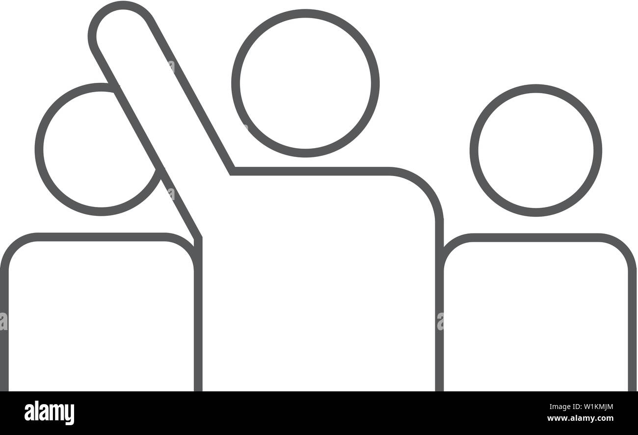 People raise hand icon in thin outline style. Business finance buying ...