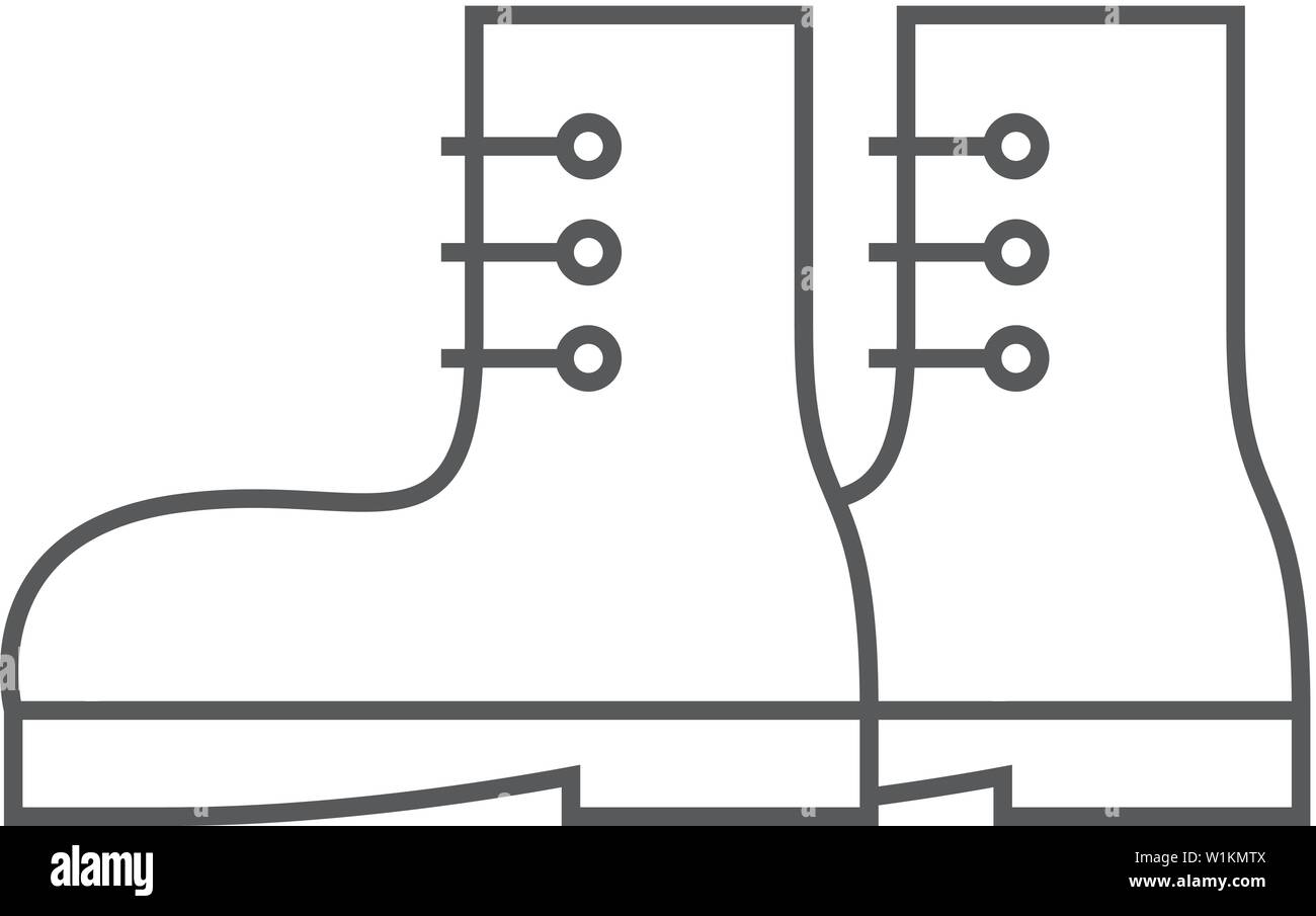 Boot icon in thin outline style. Footwear outdoor outwear gear army ...