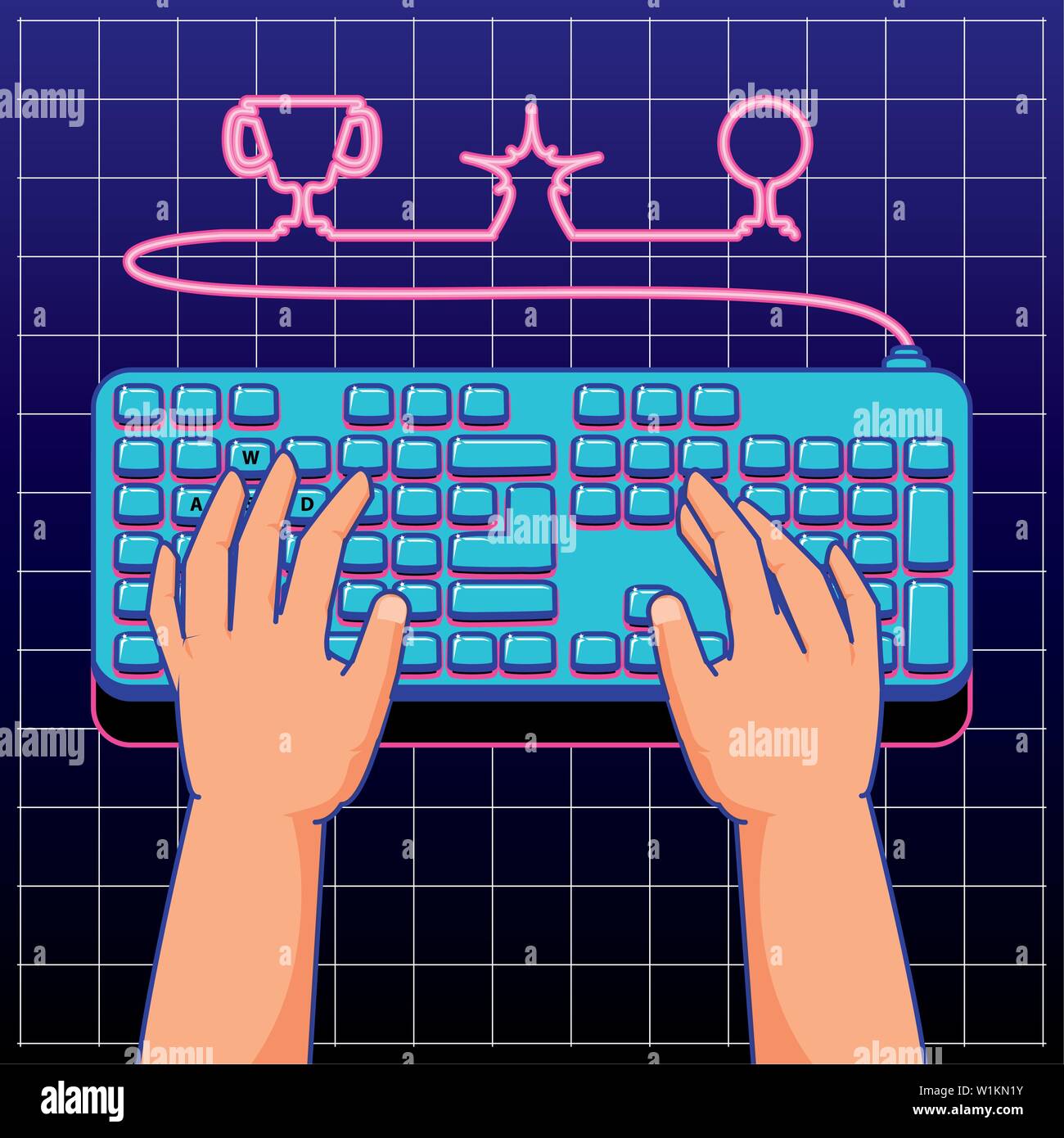 gamer hands playing with keyboard computer vector illustration design ...