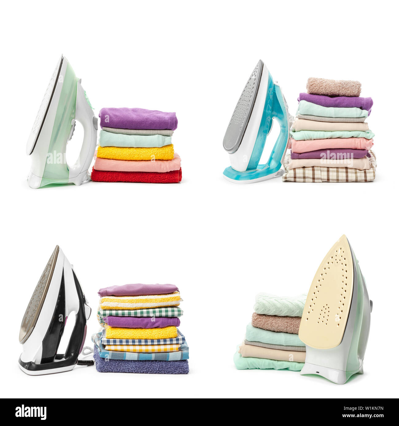 stacks of clothing collection isolated on white Stock Photo - Alamy