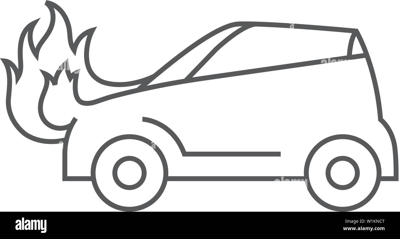 Car on fire icon in thin outline style. Automotive transportation ...