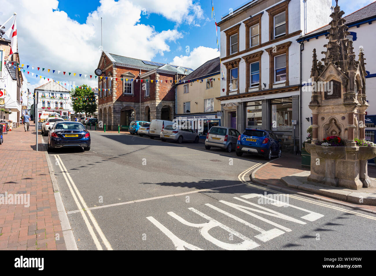 A Quiet Great Torrington Town Square in Summer With Bunting, Clock ...