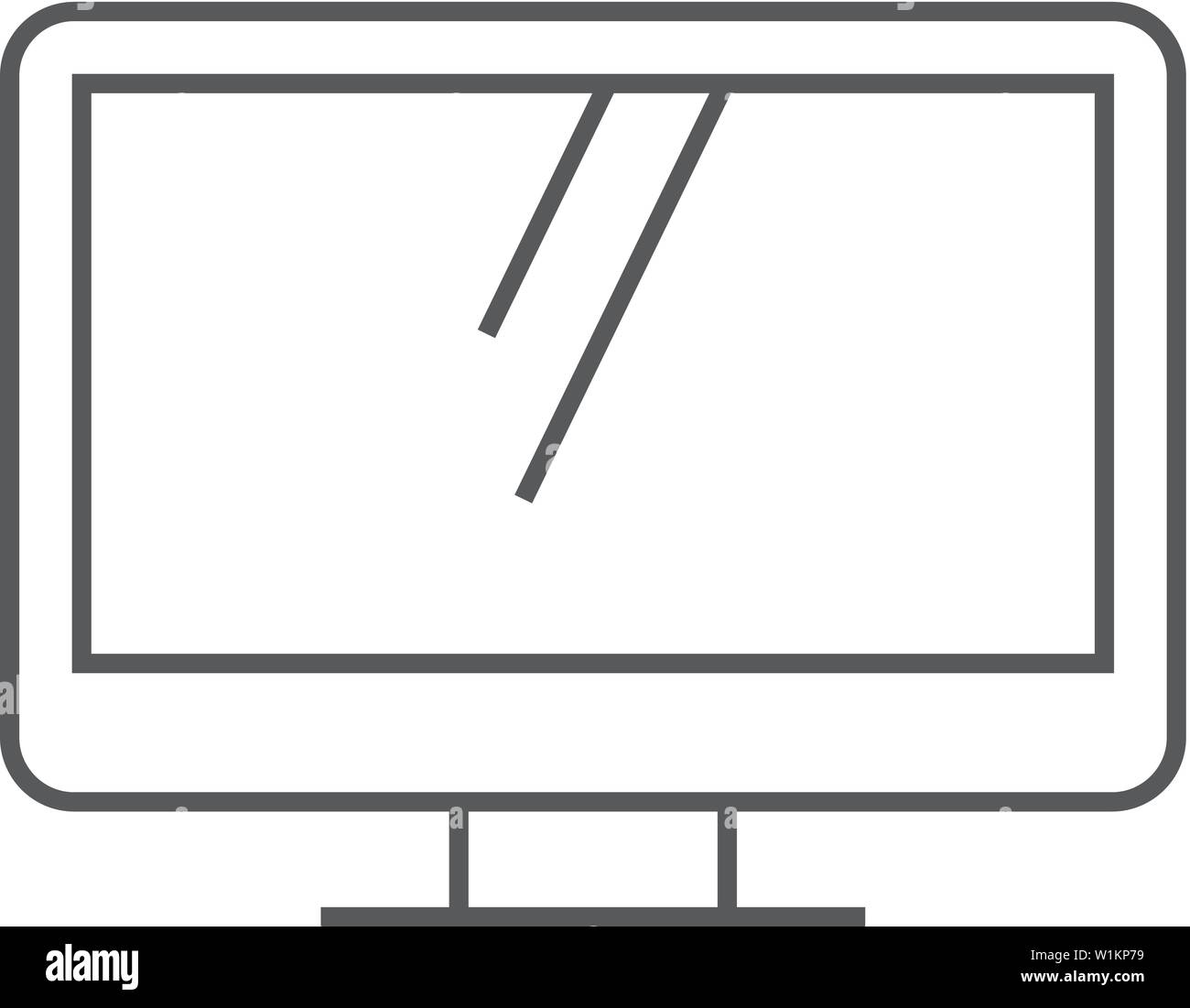 Desktop computer icon in thin outline style. Electronic office monitor ...