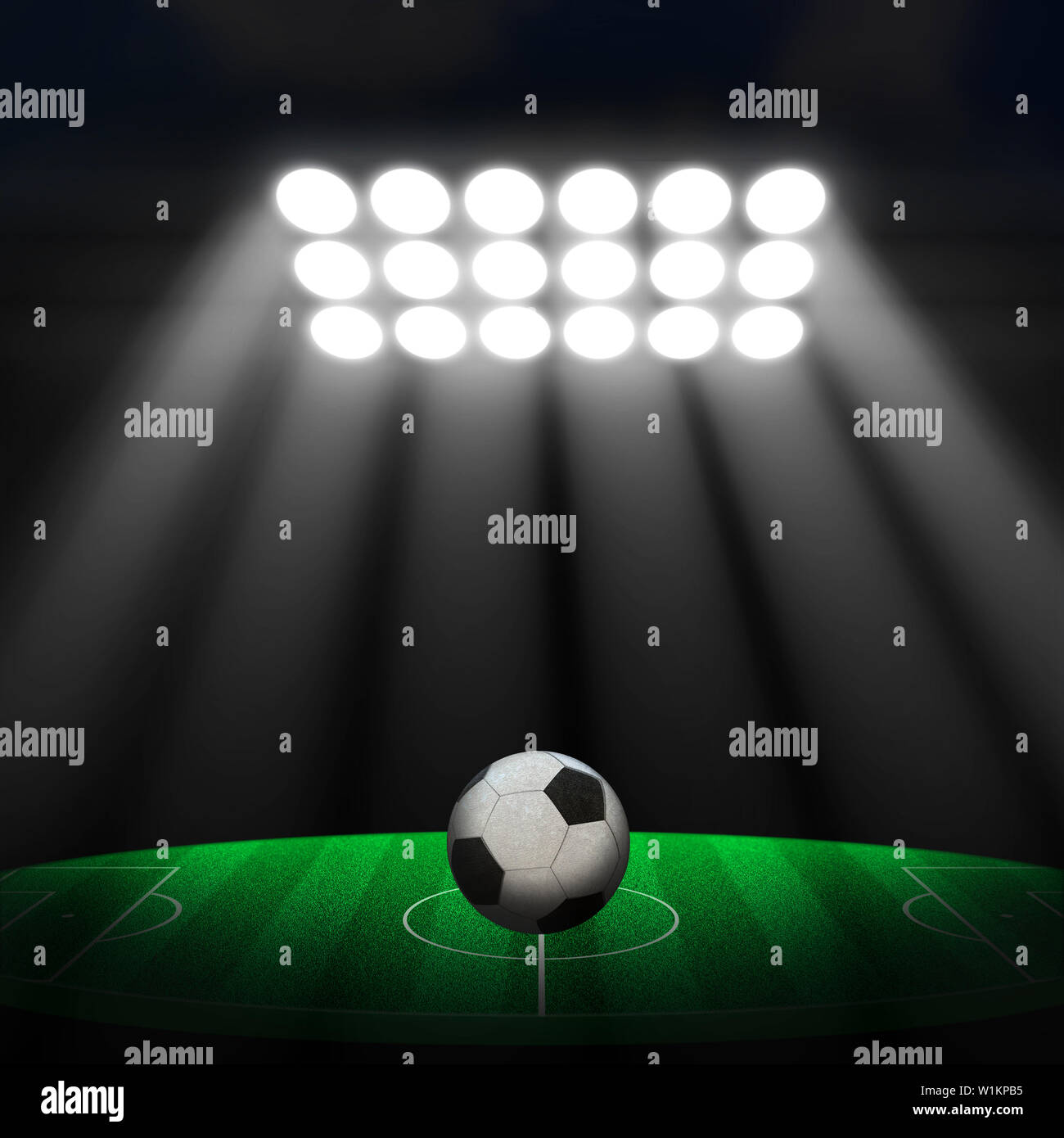 Soccer stadium, soccer ball on green stadium Stock Photo - Alamy