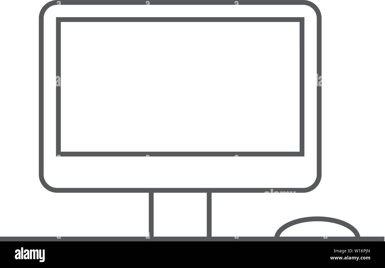 Desktop computer icon in thin outline style. Electronic office monitor ...