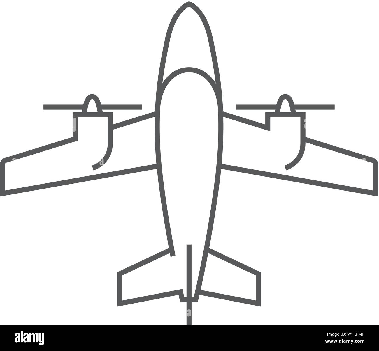 Vintage airplane icon in thin outline style. Double propeller bomber ...