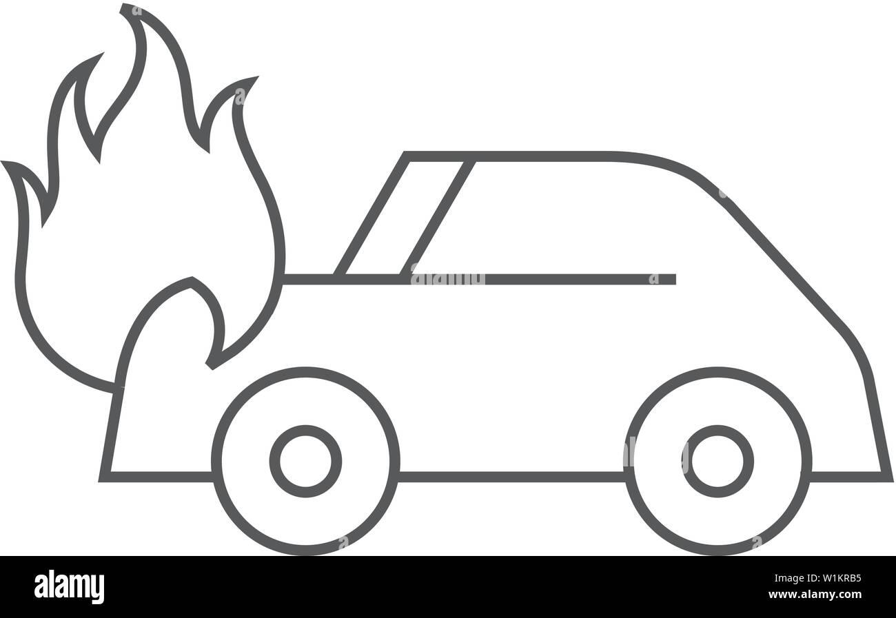 Car on fire icon in thin outline style. Automotive transportation ...