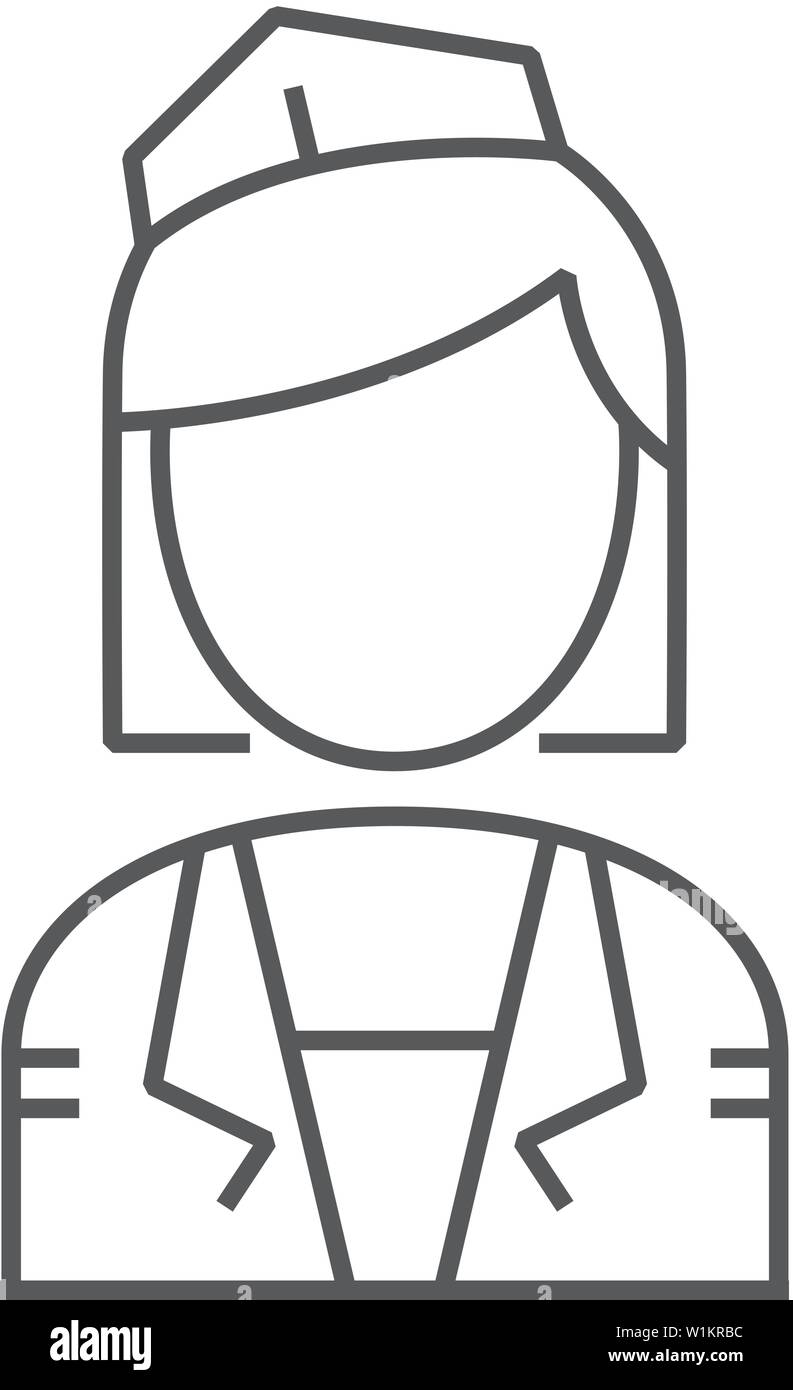 Stewardess avatar icon in thin outline style. Transportation aviation ...